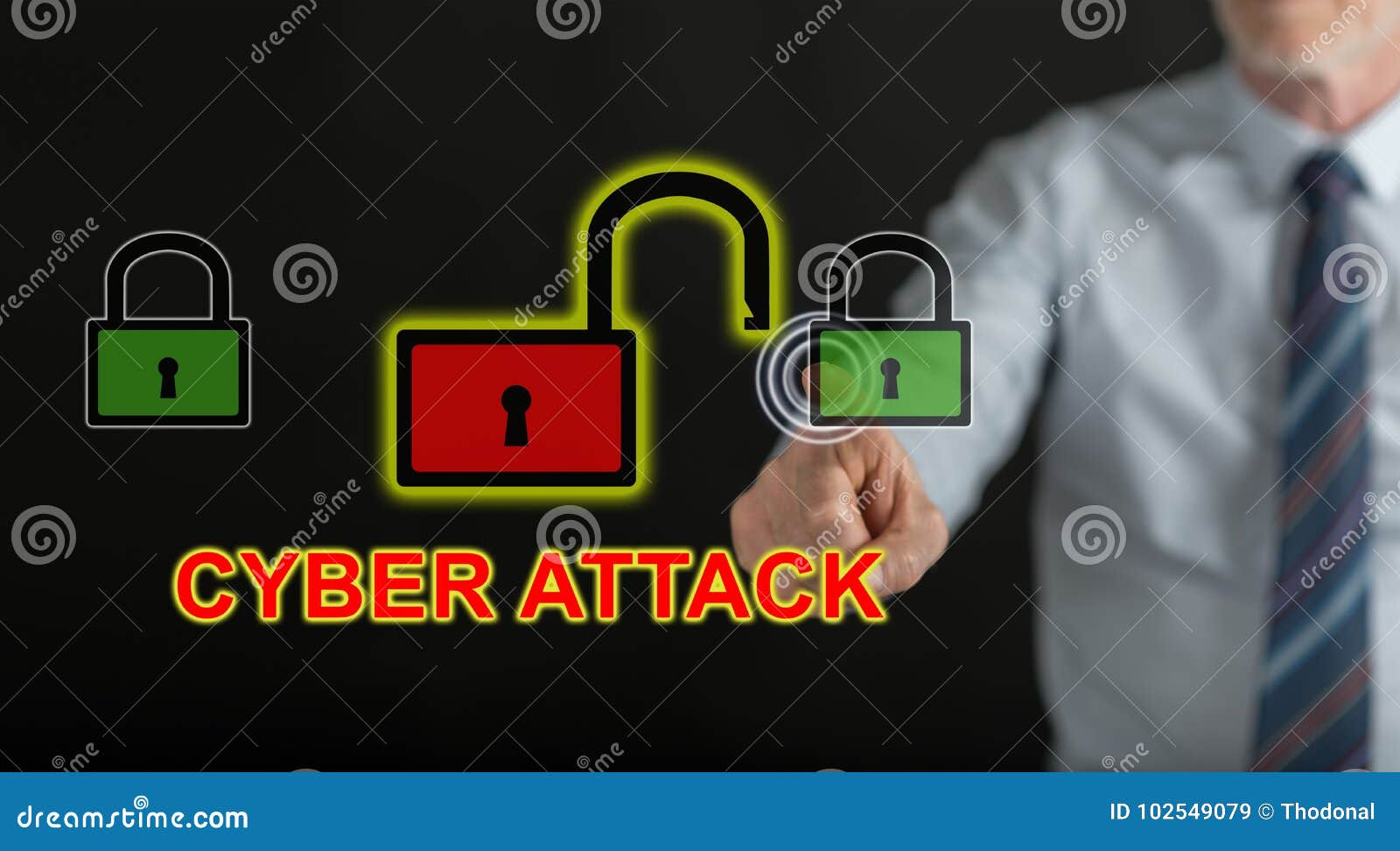 Man Touching a Cyber Attack Concept on a Touch Screen Stock Image ...
