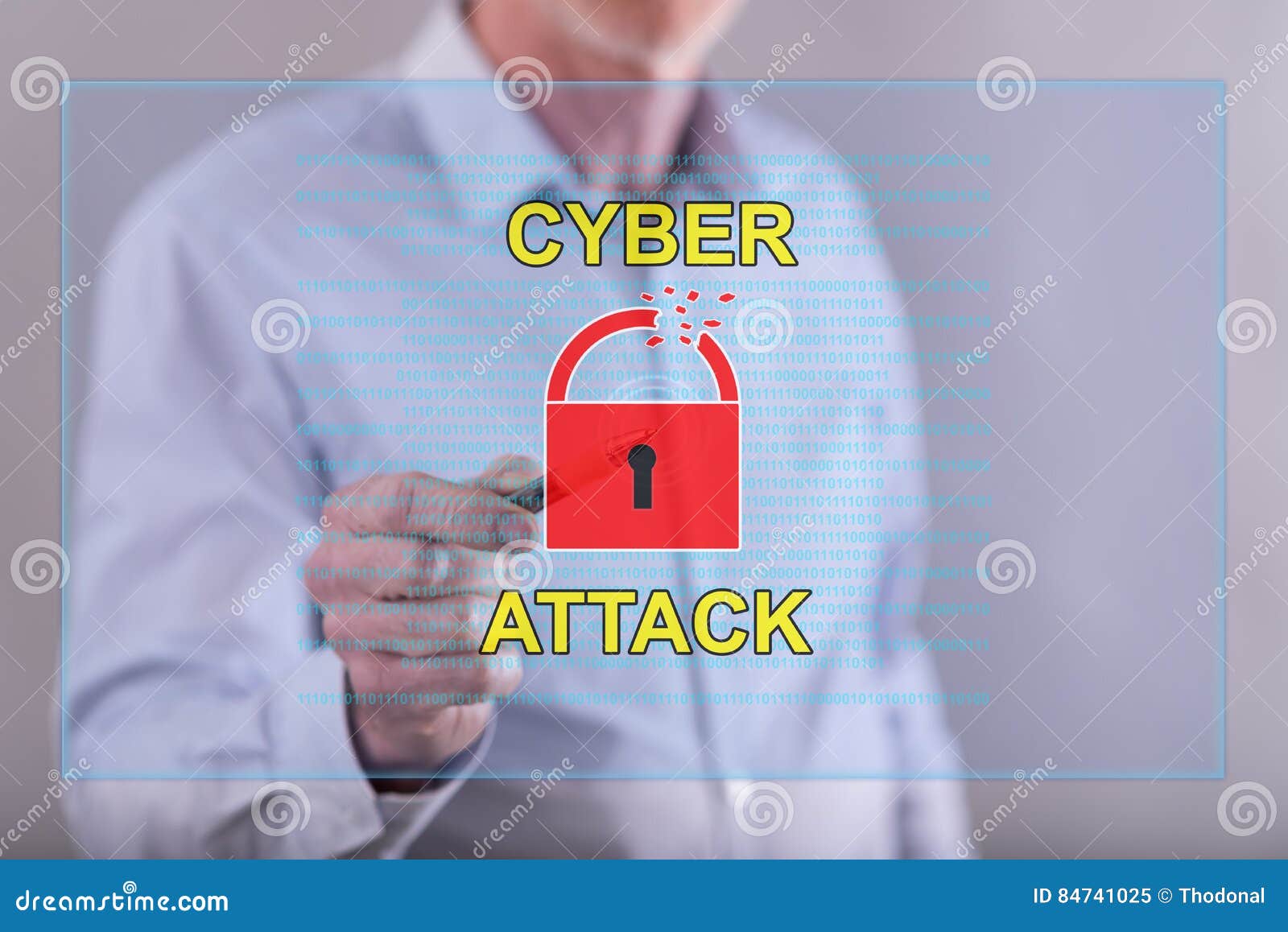 Man Touching a Cyber Attack Concept on a Touch Screen Stock Image ...