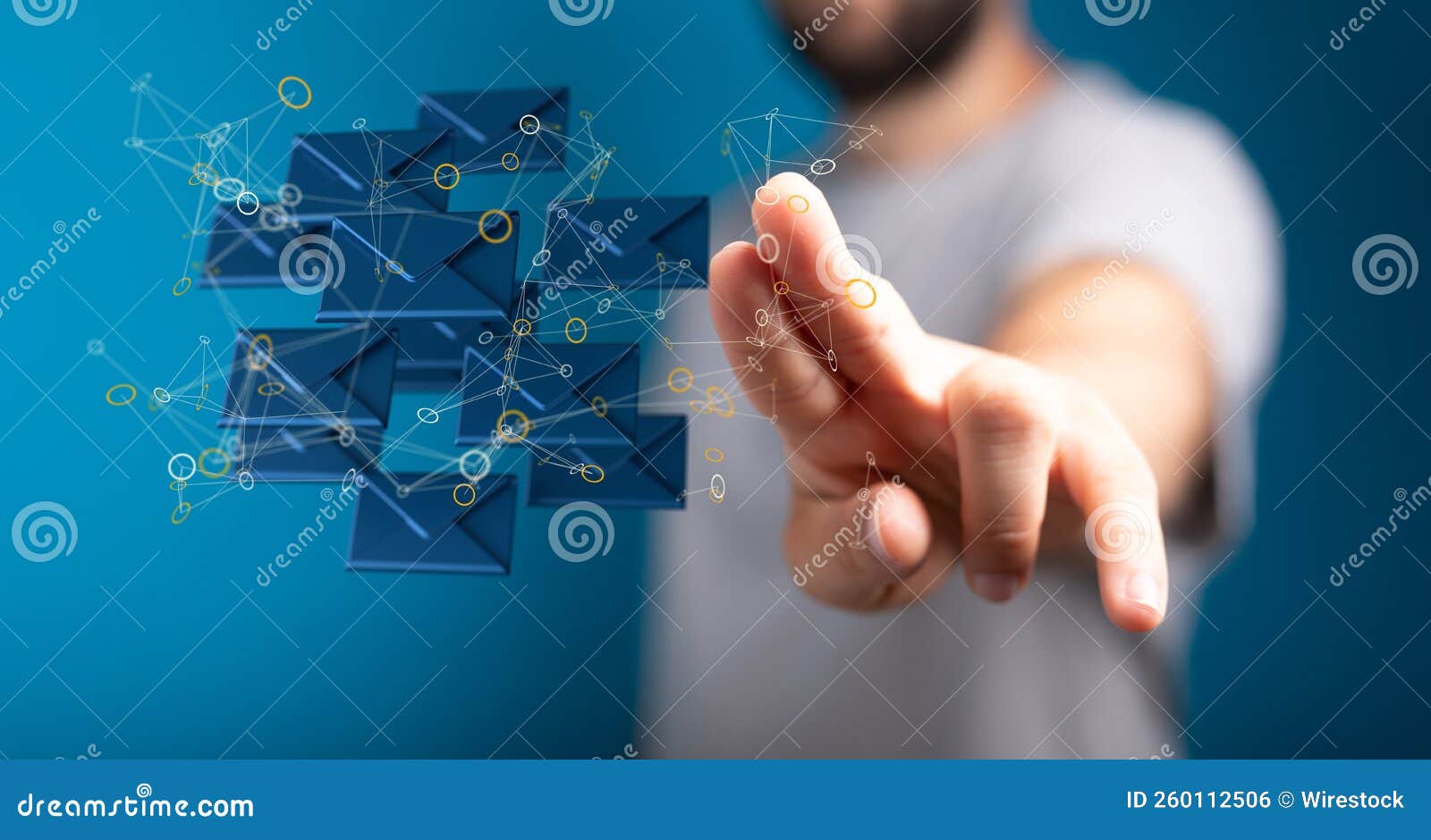 Man Touching 3D Rendered Communication Signs Stock Photo - Image of ...