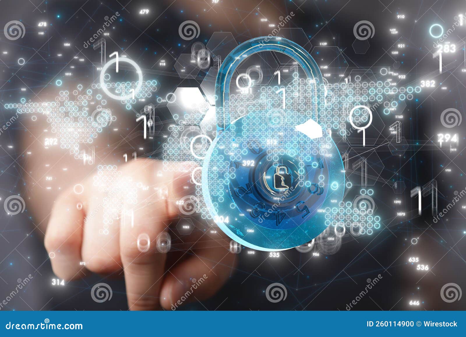 Man Touching 3D Rendered Cybersecurity Signs Stock Photo - Image of ...
