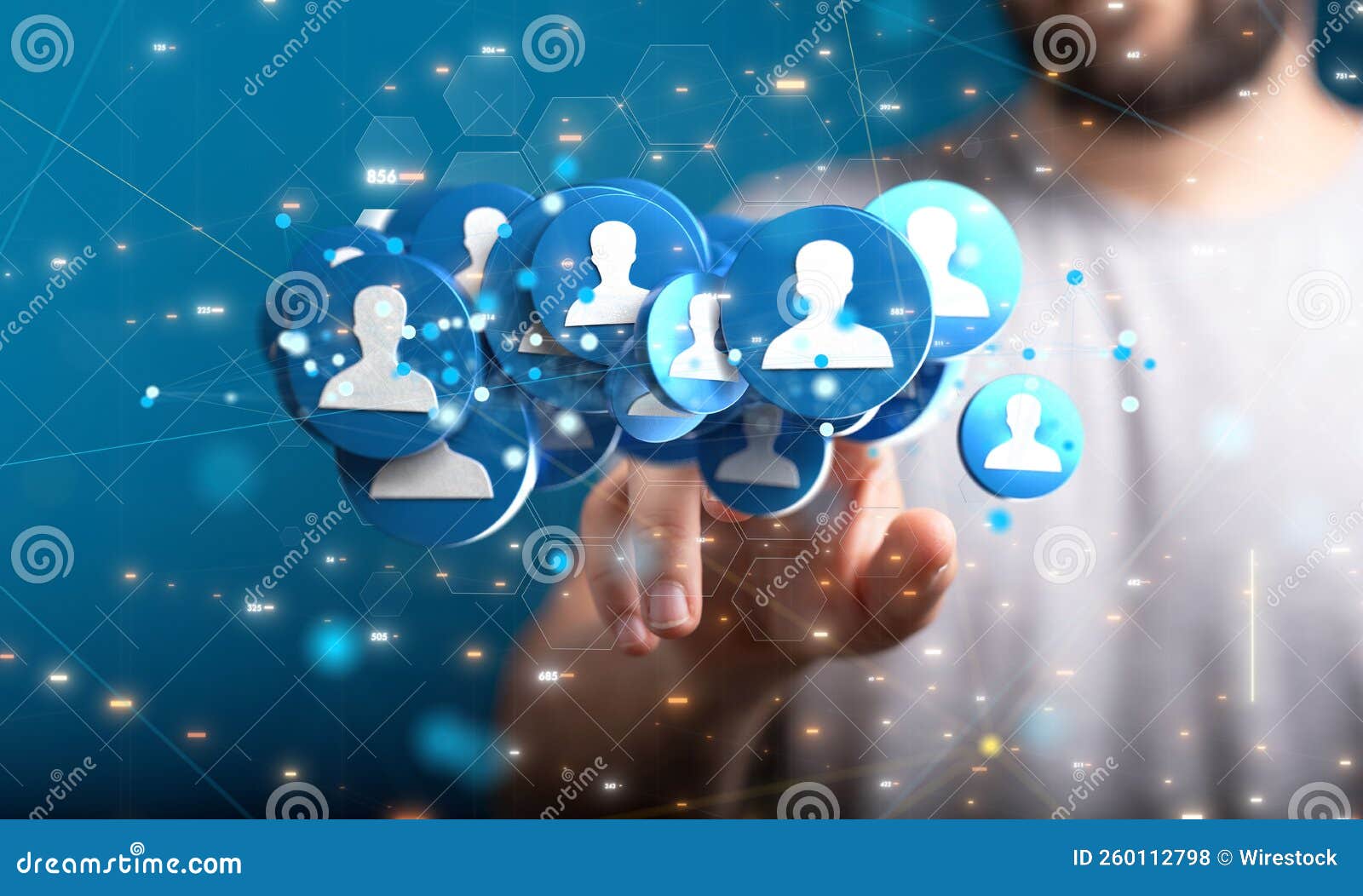 Man Touching 3D Rendered People Signs Stock Photo - Image of network ...