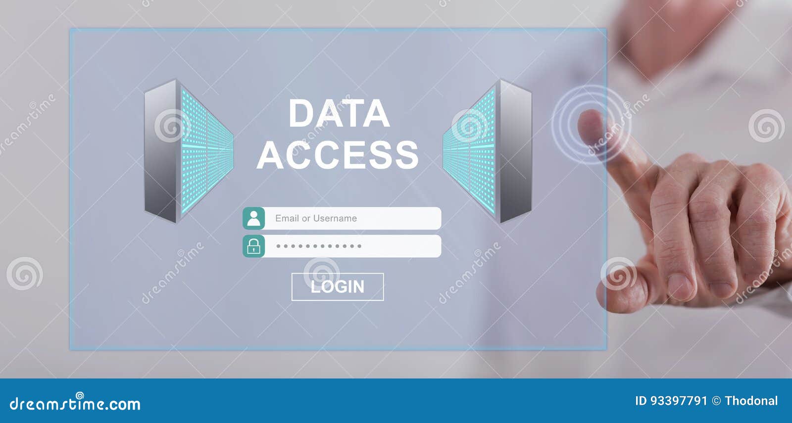 Man Touching a Data Access Concept on a Touch Screen Stock Image ...