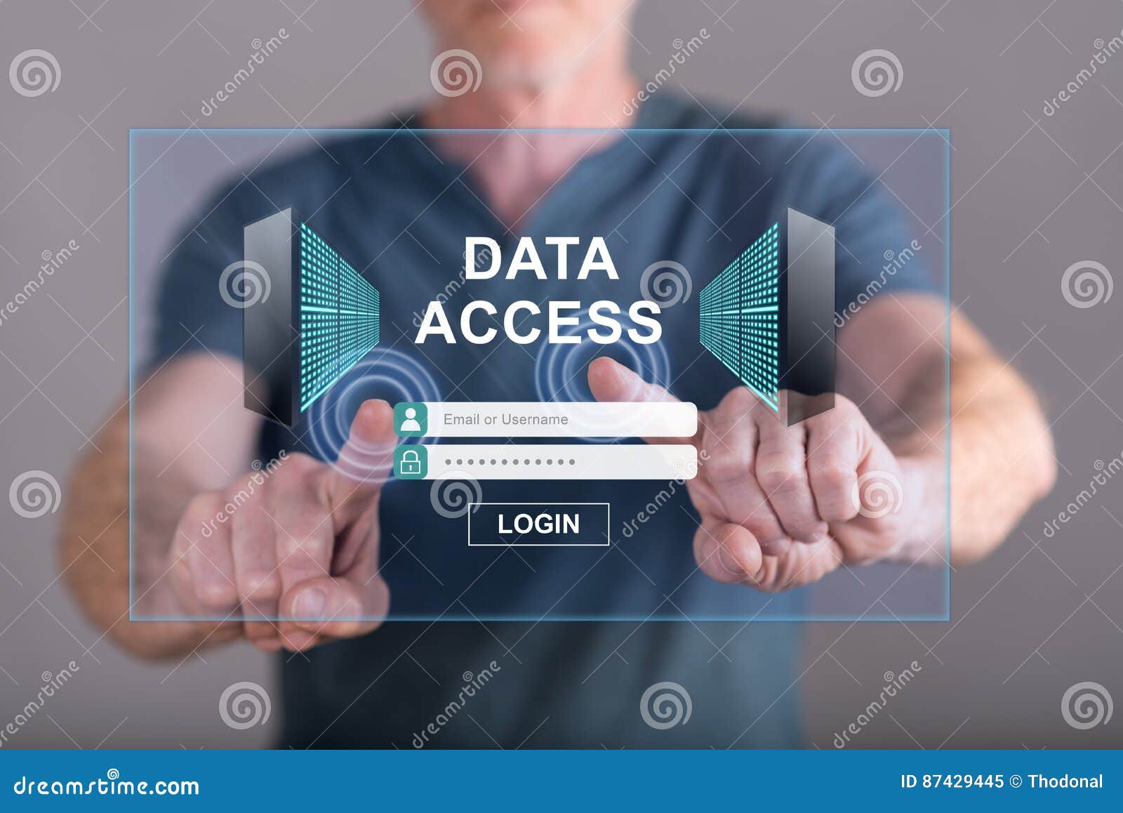 Man Touching a Data Access Concept on a Touch Screen Stock Image ...