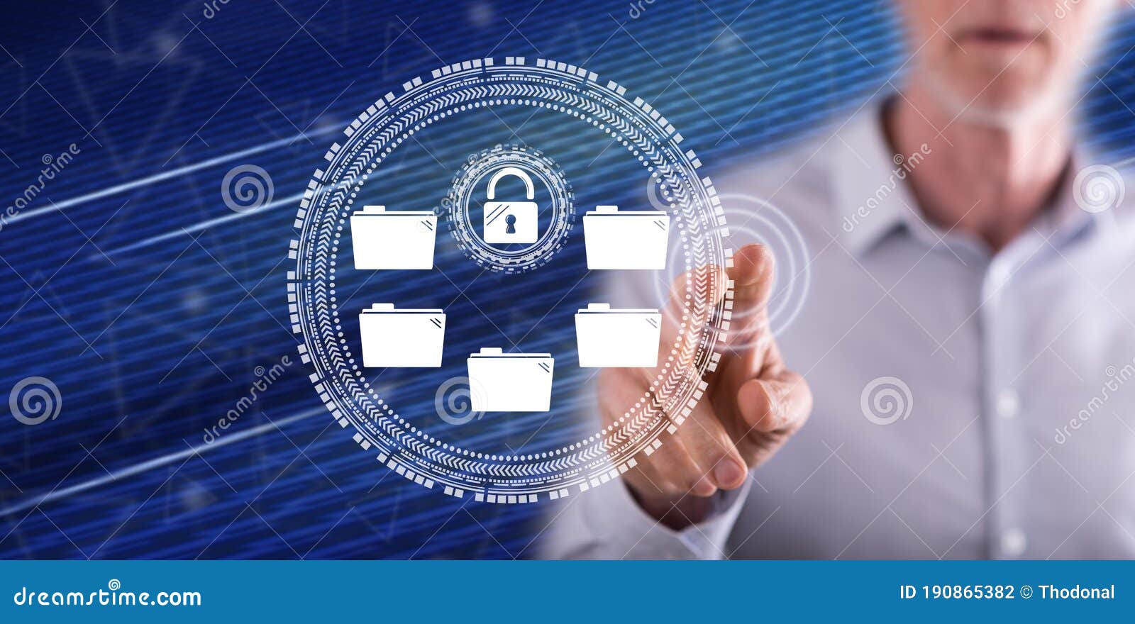 Man Touching a Data Protection Concept Stock Illustration ...