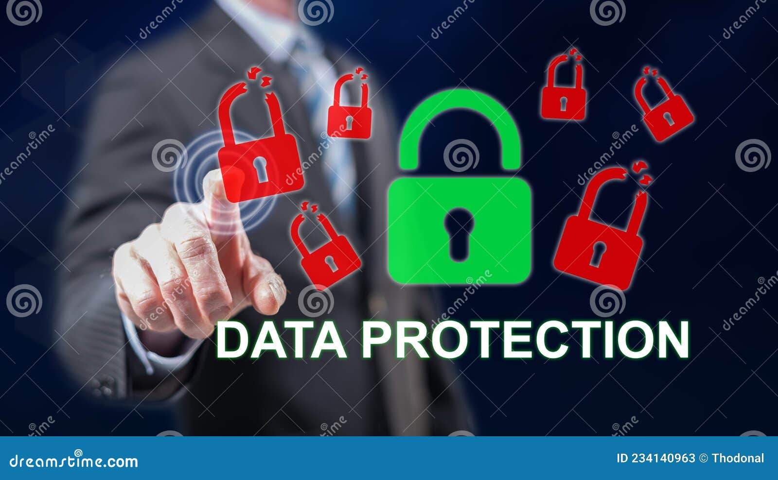 Man Touching a Data Protection Concept Stock Image - Image of person ...