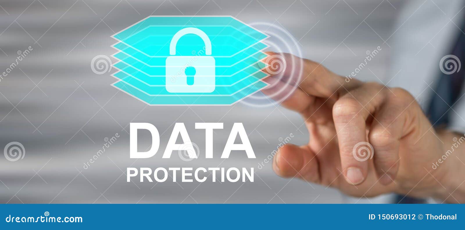 Man Touching a Data Protection Concept Stock Photo - Image of touch ...