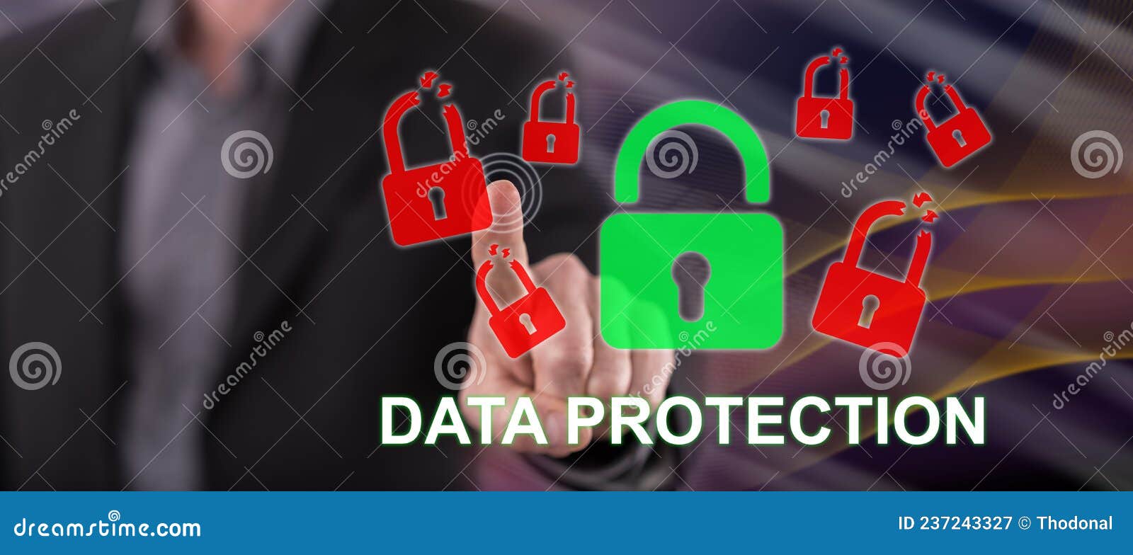Man Touching a Data Protection Concept Stock Image - Image of access ...