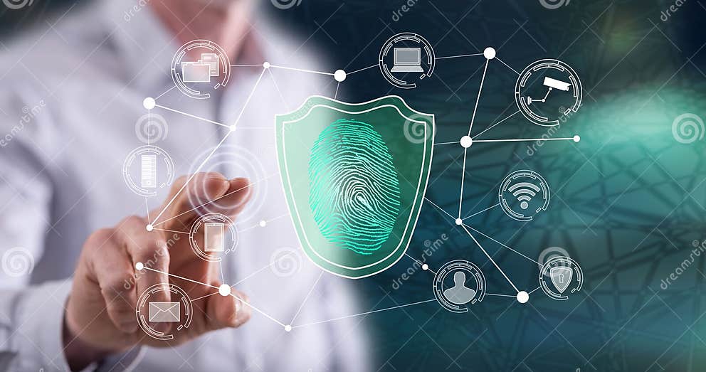 Man Touching a Data Security Concept Stock Photo - Image of code ...