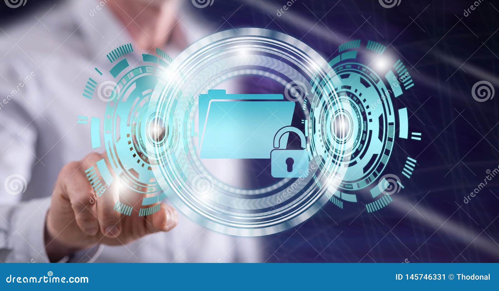 Man Touching a Data Security Concept Stock Image - Image of safe ...