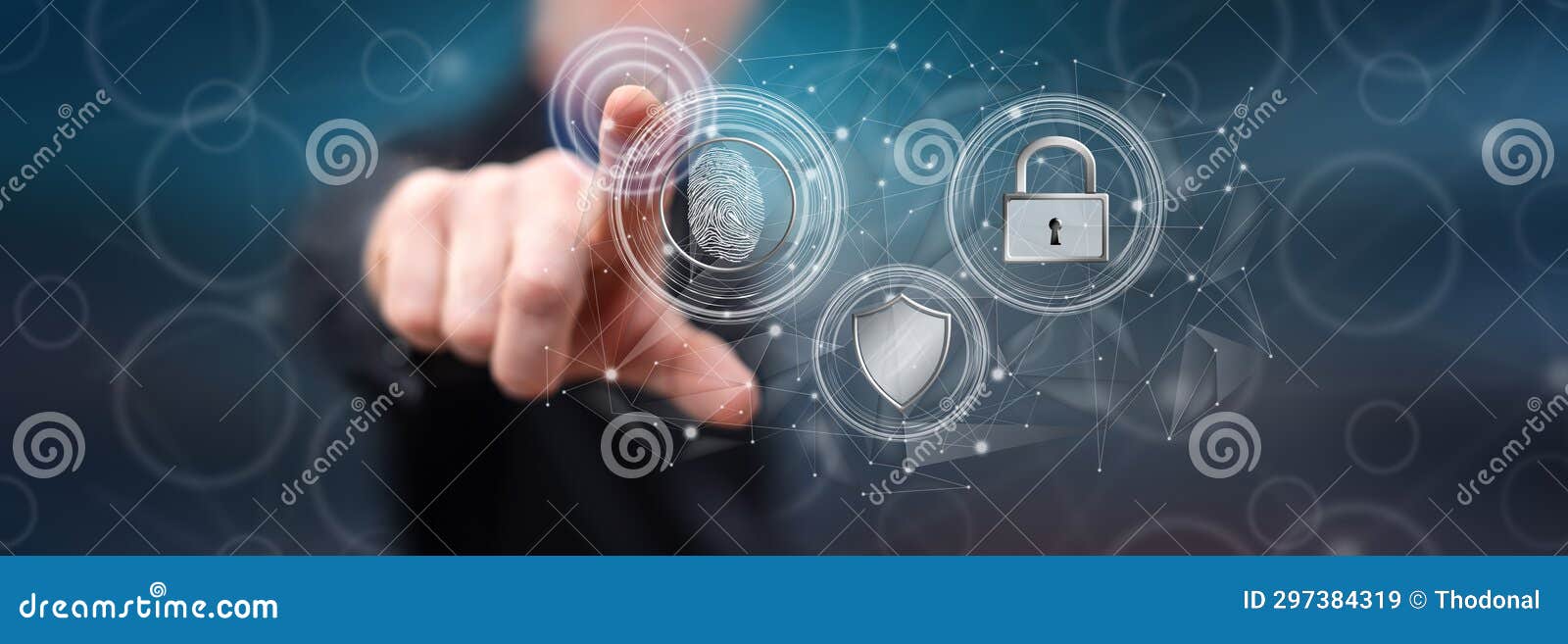 Man Touching a Data Security Concept Stock Image - Image of padlock ...