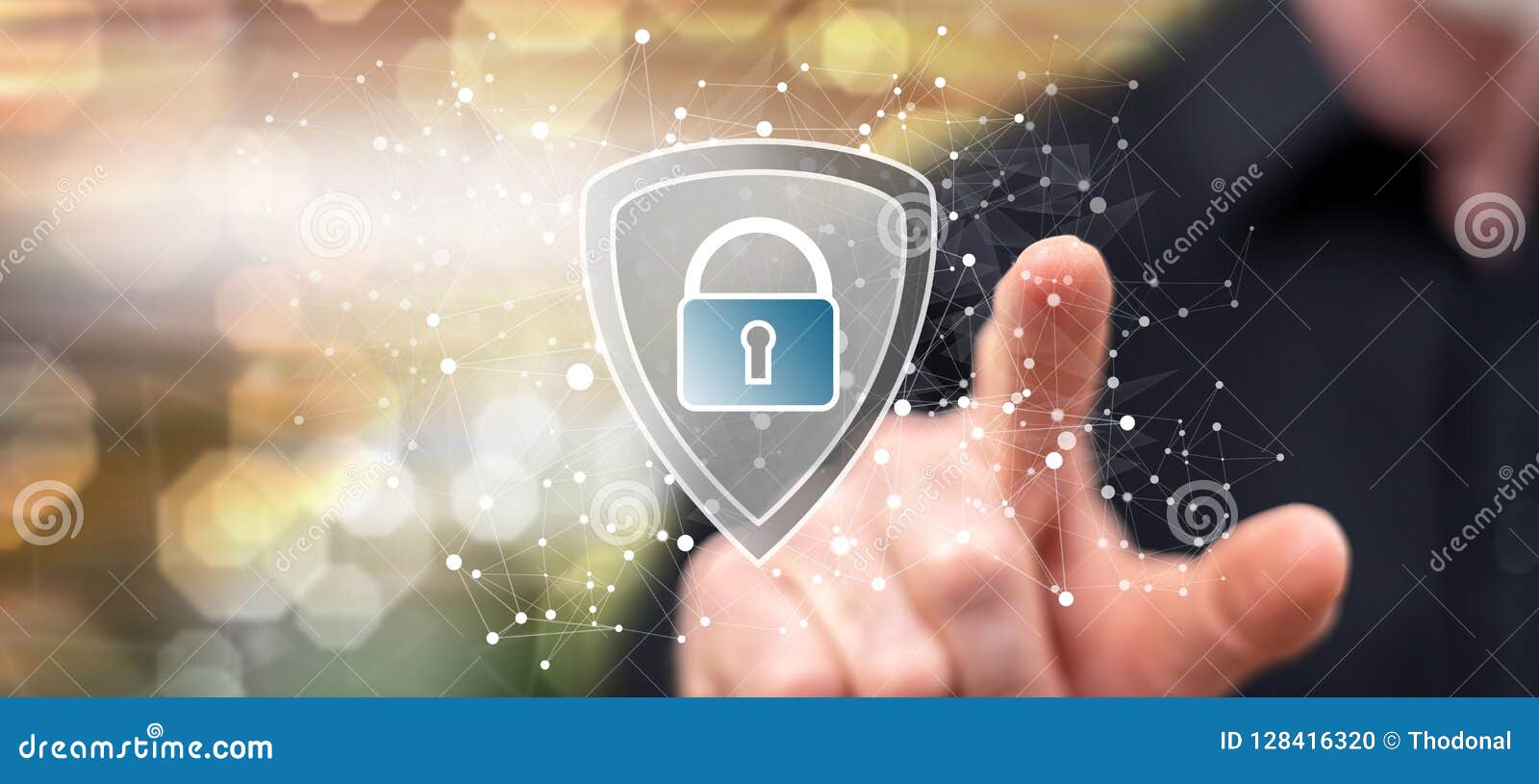 Man Touching a Data Security Concept Stock Photo - Image of protect ...