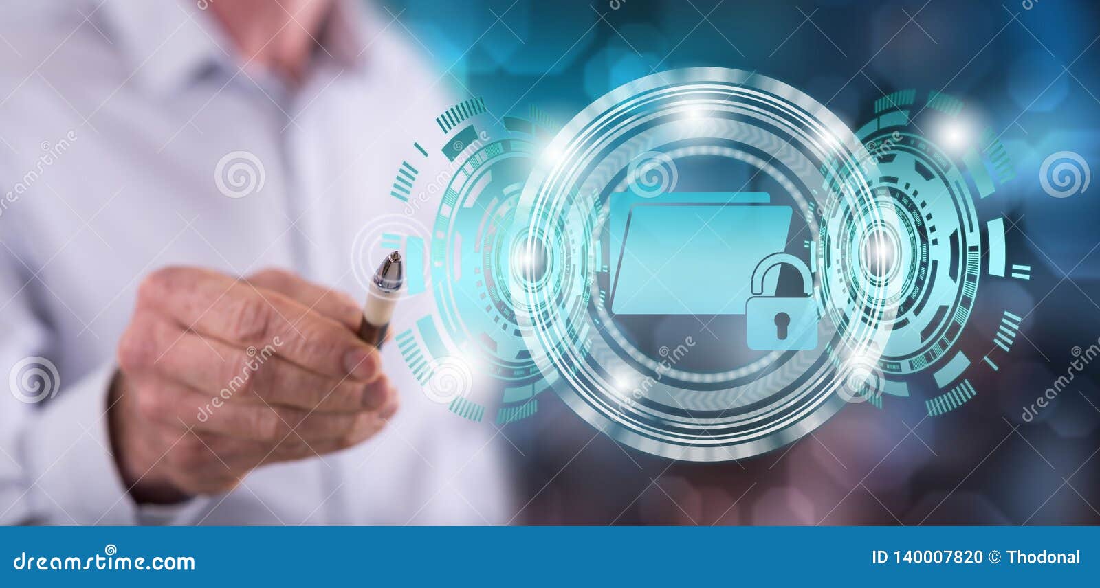 Man Touching Data Security Concept Stock Illustration - Illustration of ...