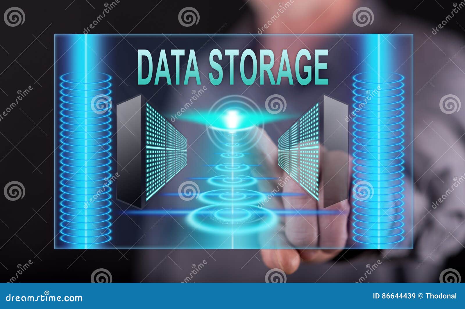 Man Touching a Data Storage Concept on a Touch Screen Stock Image ...