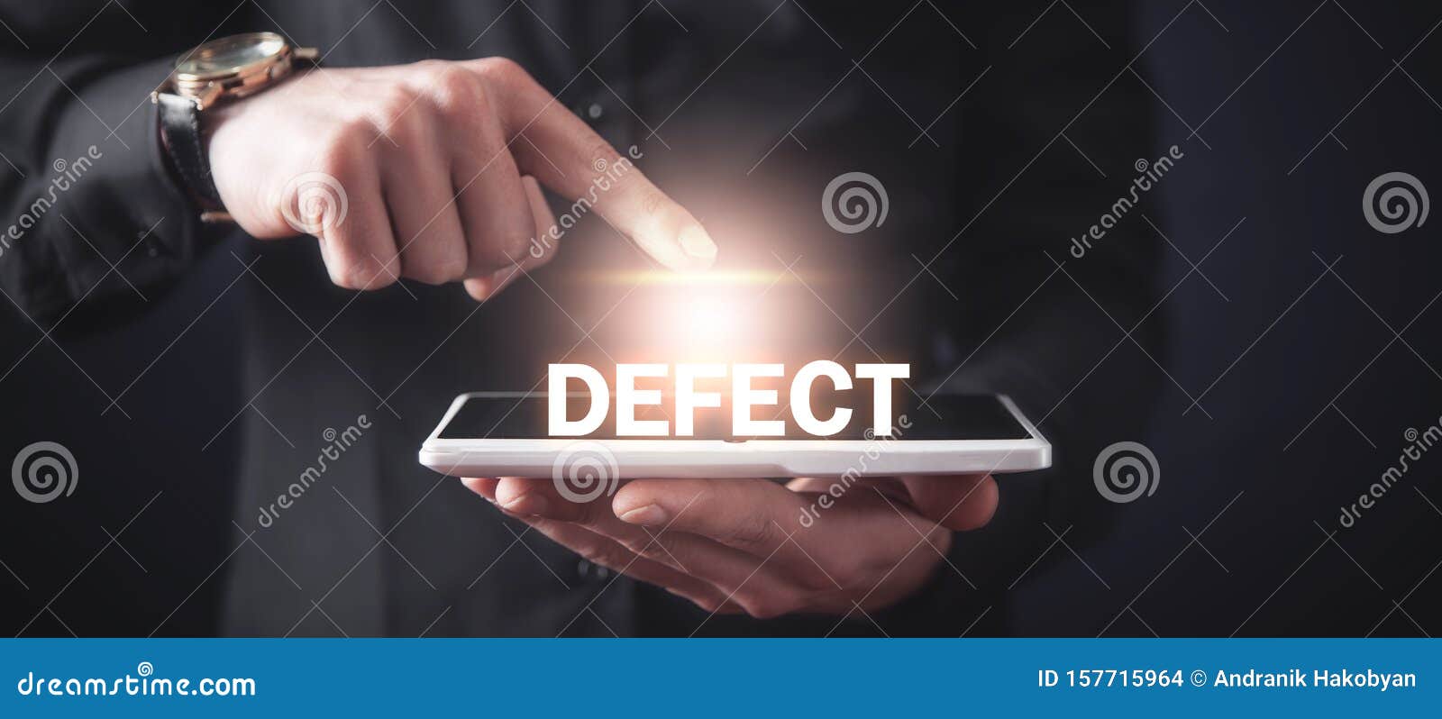 Man Touching Defect Word and Using Tablet Computer Stock Photo - Image ...