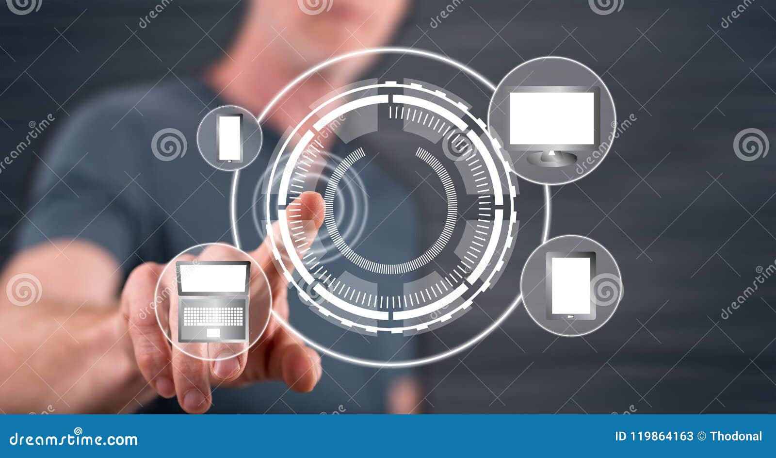 Man Touching a Device Connection Concept Stock Image - Image of ...