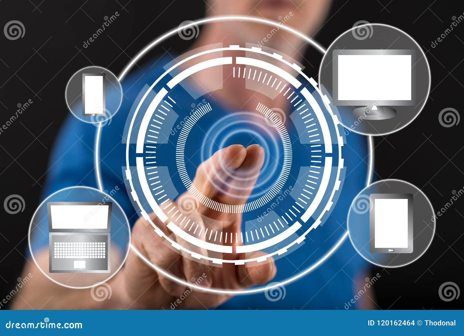 Man Touching a Device Connection Concept Stock Photo - Image of ...