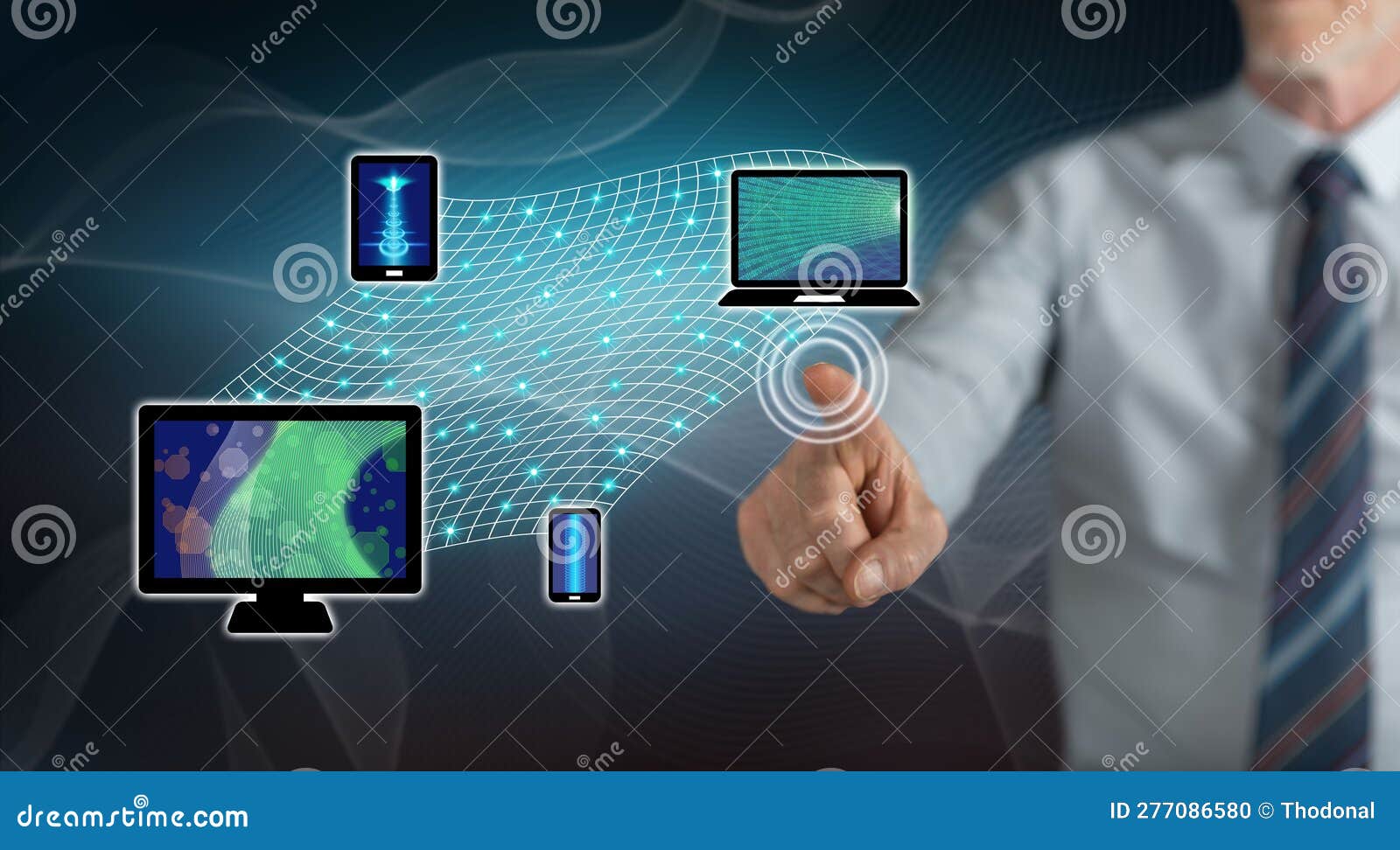 Man Touching a Device Connection Concept Stock Photo - Image of ...