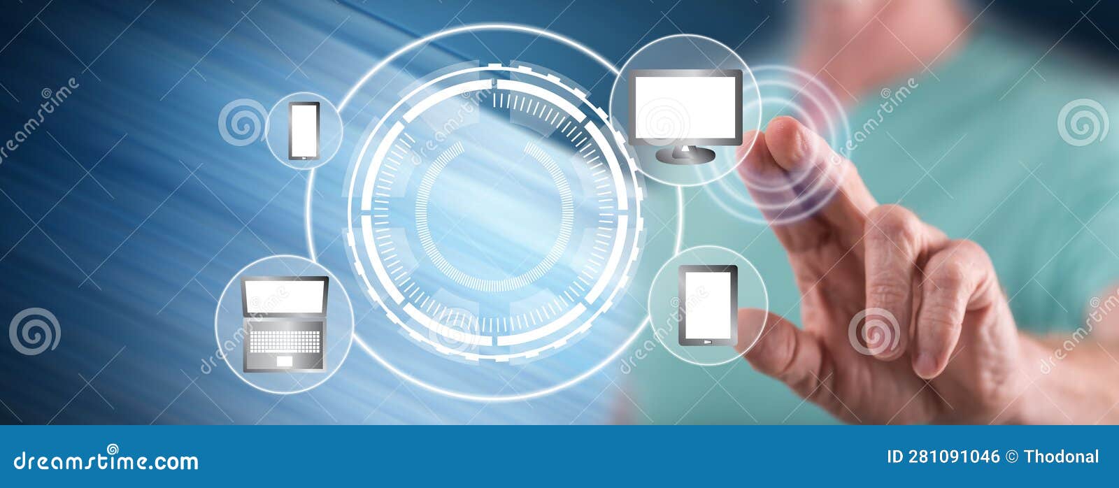 Man Touching a Device Connection Concept Stock Photo - Image of connect ...