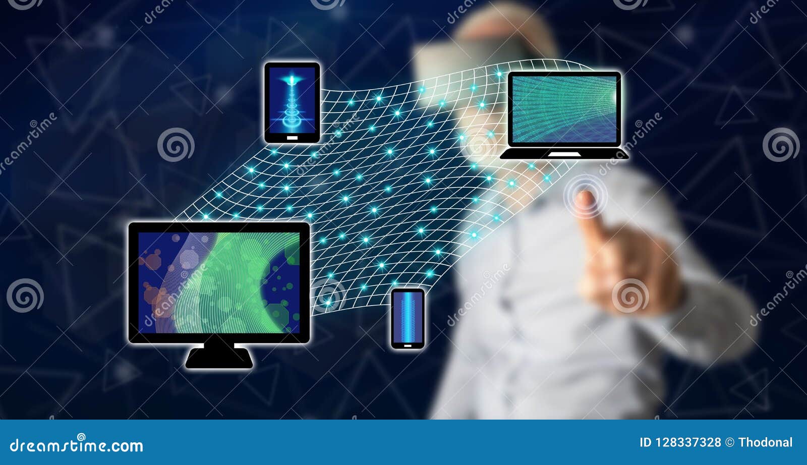 Man Touching a Device Connection Concept Stock Photo - Image of concept ...