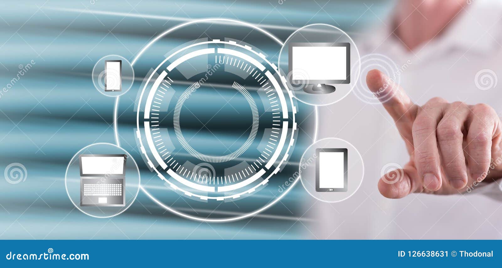 Man Touching a Device Connection Concept Stock Image - Image of ...