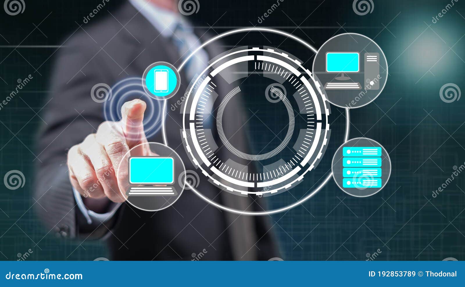 Man Touching a Devices Connection Concept Stock Image - Image of touch ...