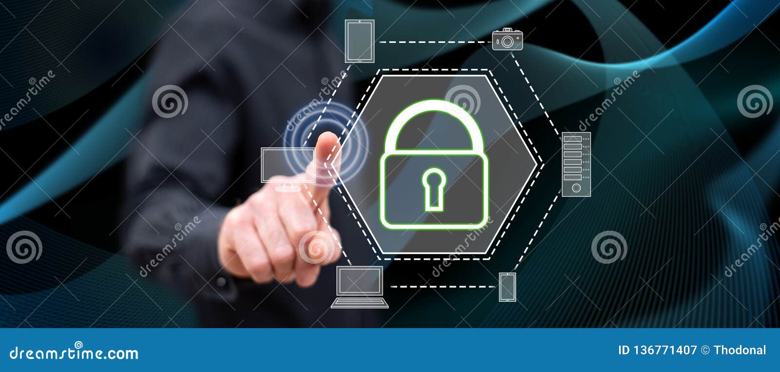 Man Touching a Devices Security Concept Stock Image - Image of ...