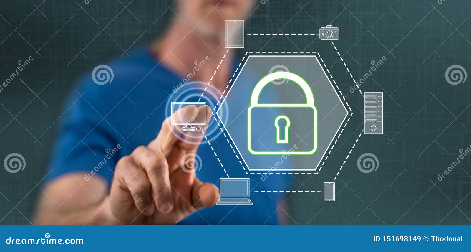 Man Touching a Devices Security Concept Stock Image - Image of secure ...