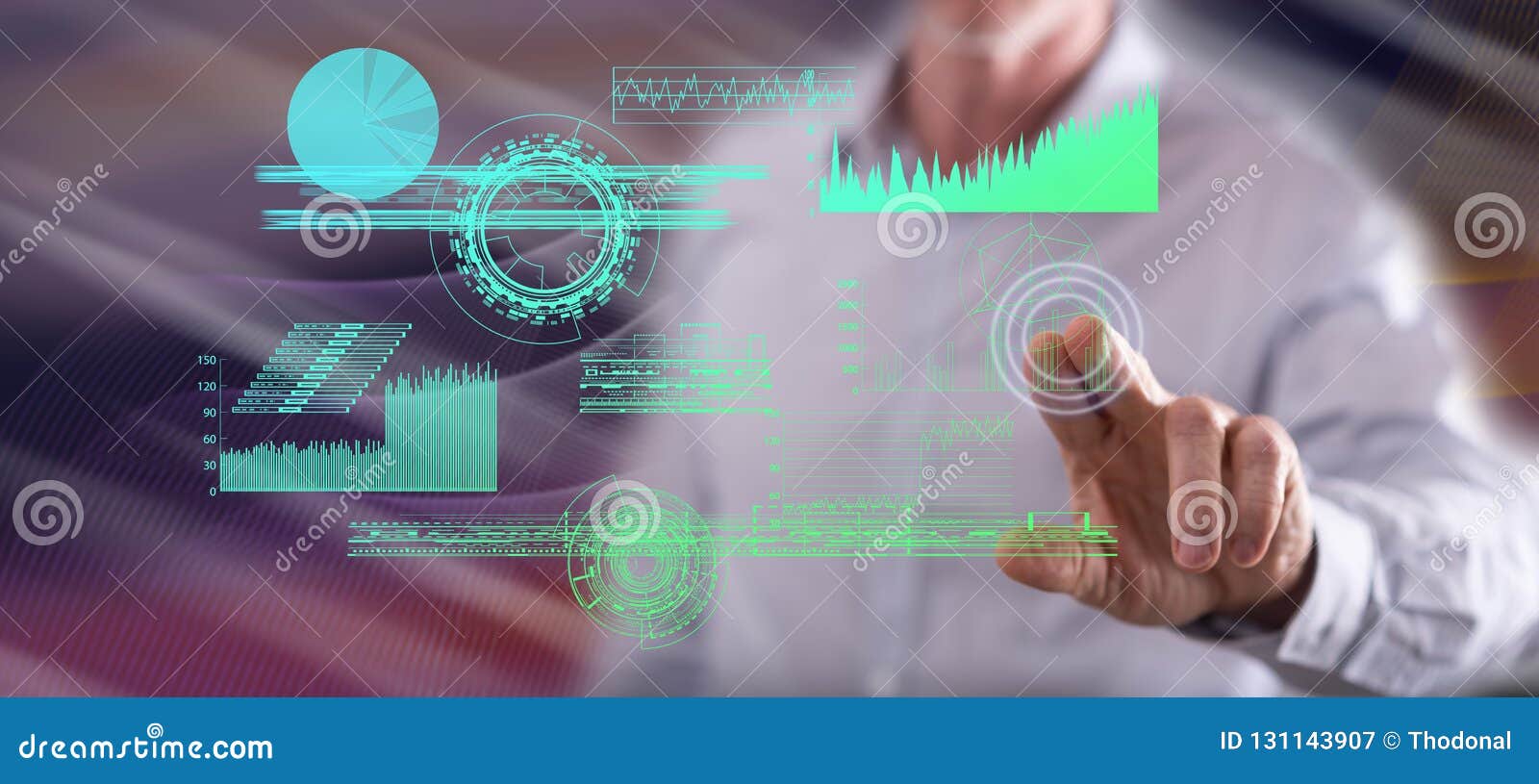 Man Touching a Digital Analytics Concept Stock Illustration ...