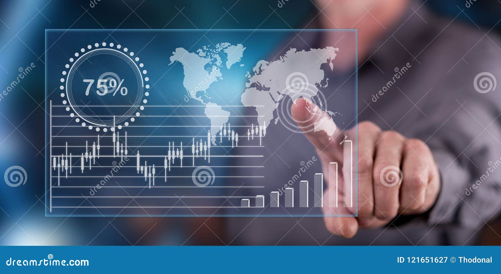 Man Touching a Digital Graph Stock Image - Image of touch, tech: 121651627
