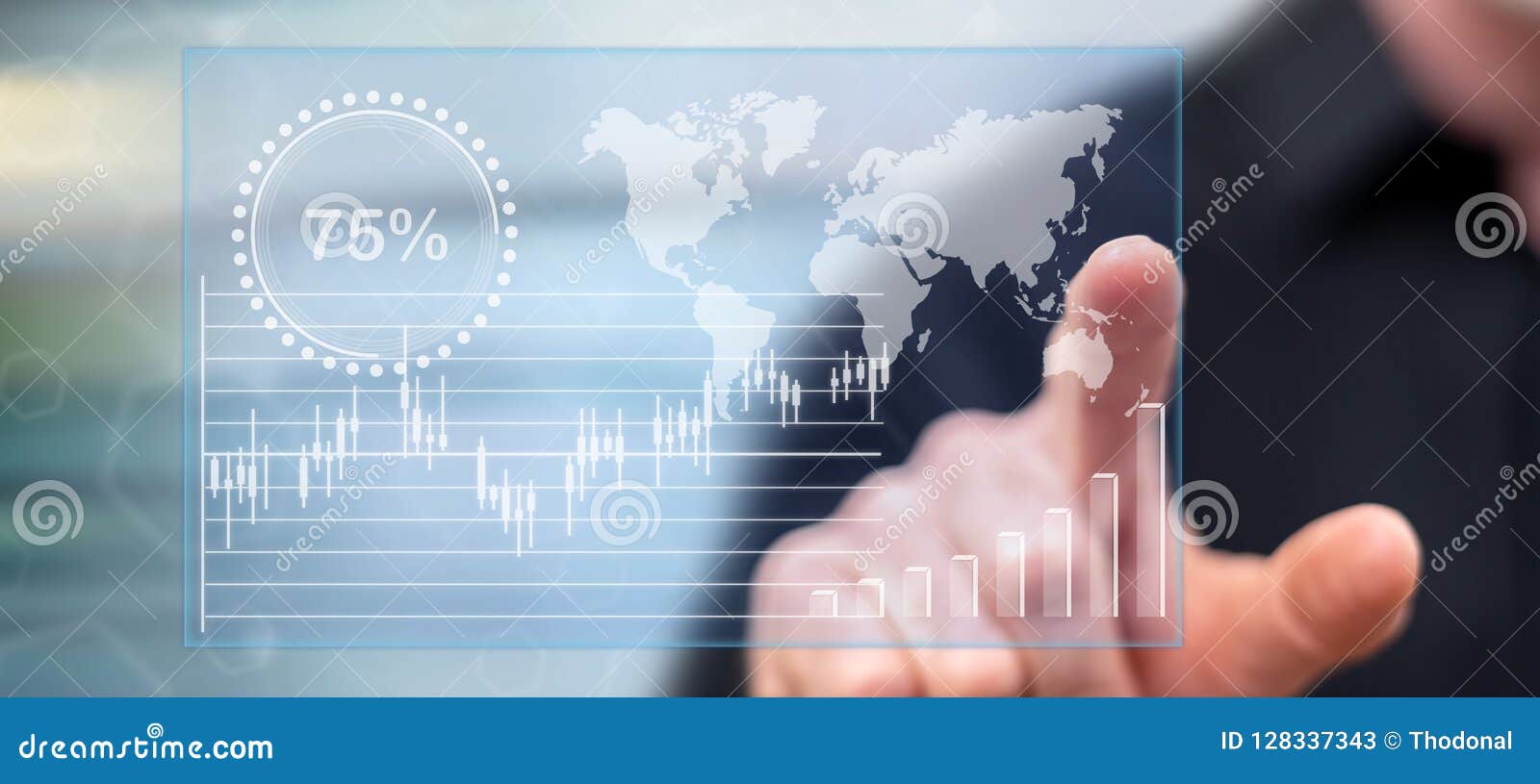 Man Touching a Digital Graph Stock Image - Image of person, global ...