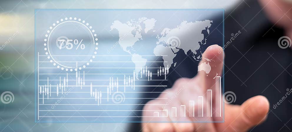 Man Touching a Digital Graph Stock Image - Image of person, global ...