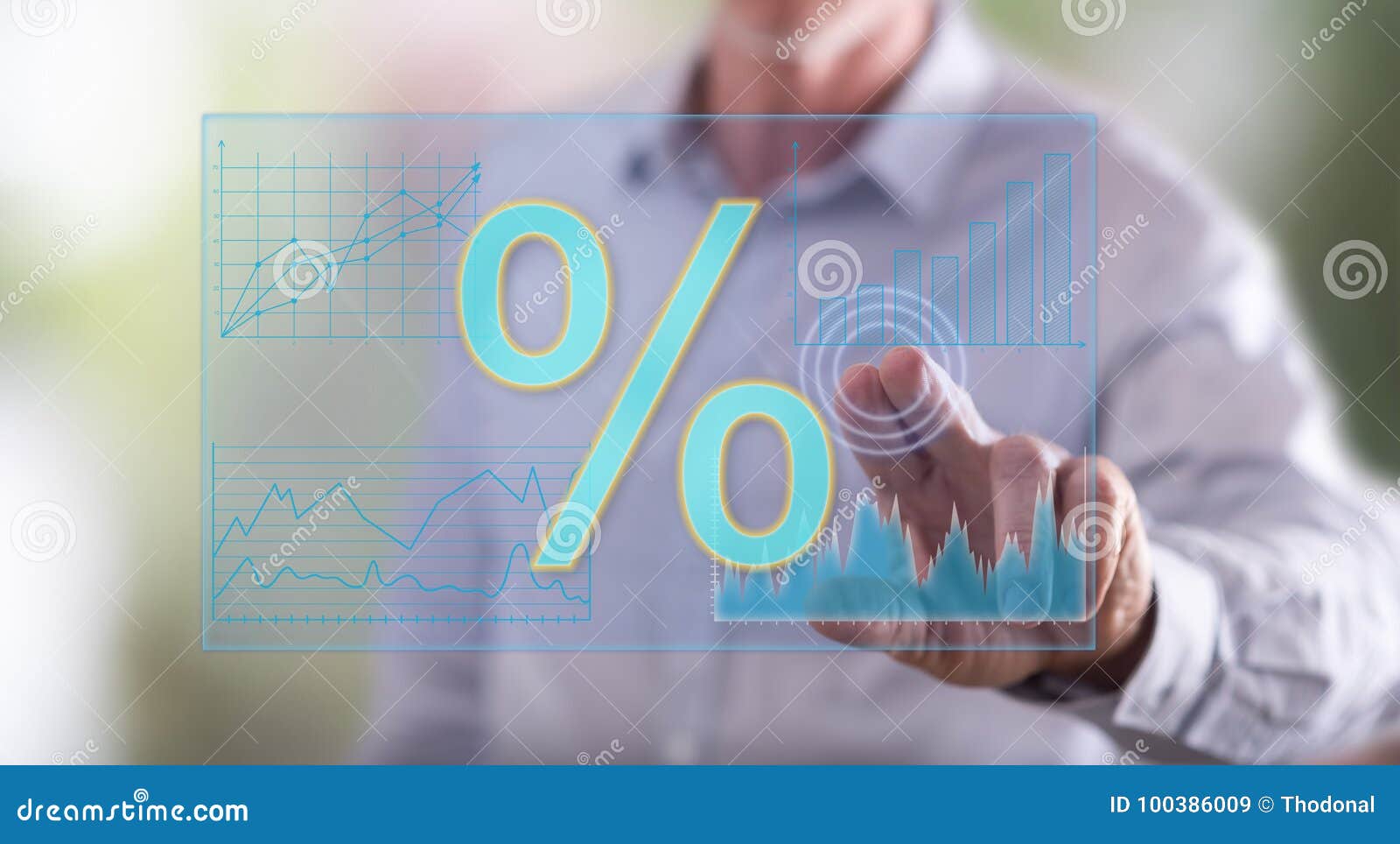 Man Touching Digital Interest Rates Data on a Touch Screen Stock Image ...