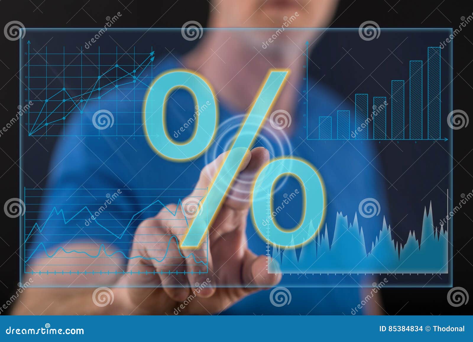 Man Touching a Digital Interest Rates Datas on a Touch Screen Stock ...