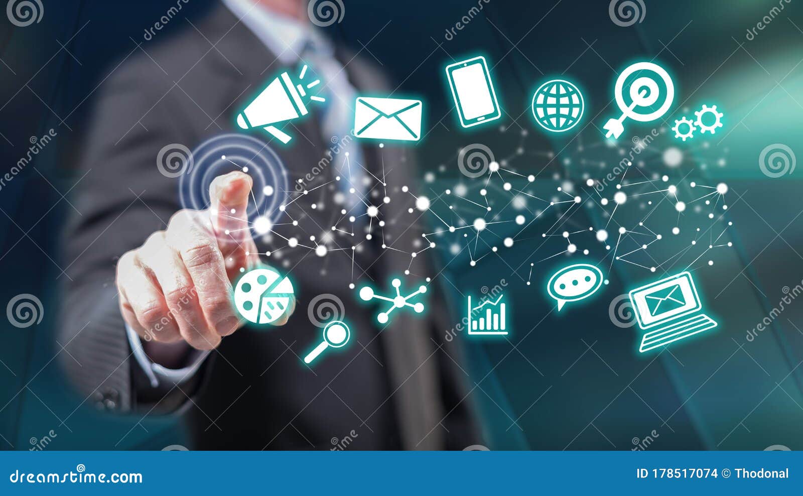 Man Touching a Digital Marketing Concept Stock Photo - Image of ...
