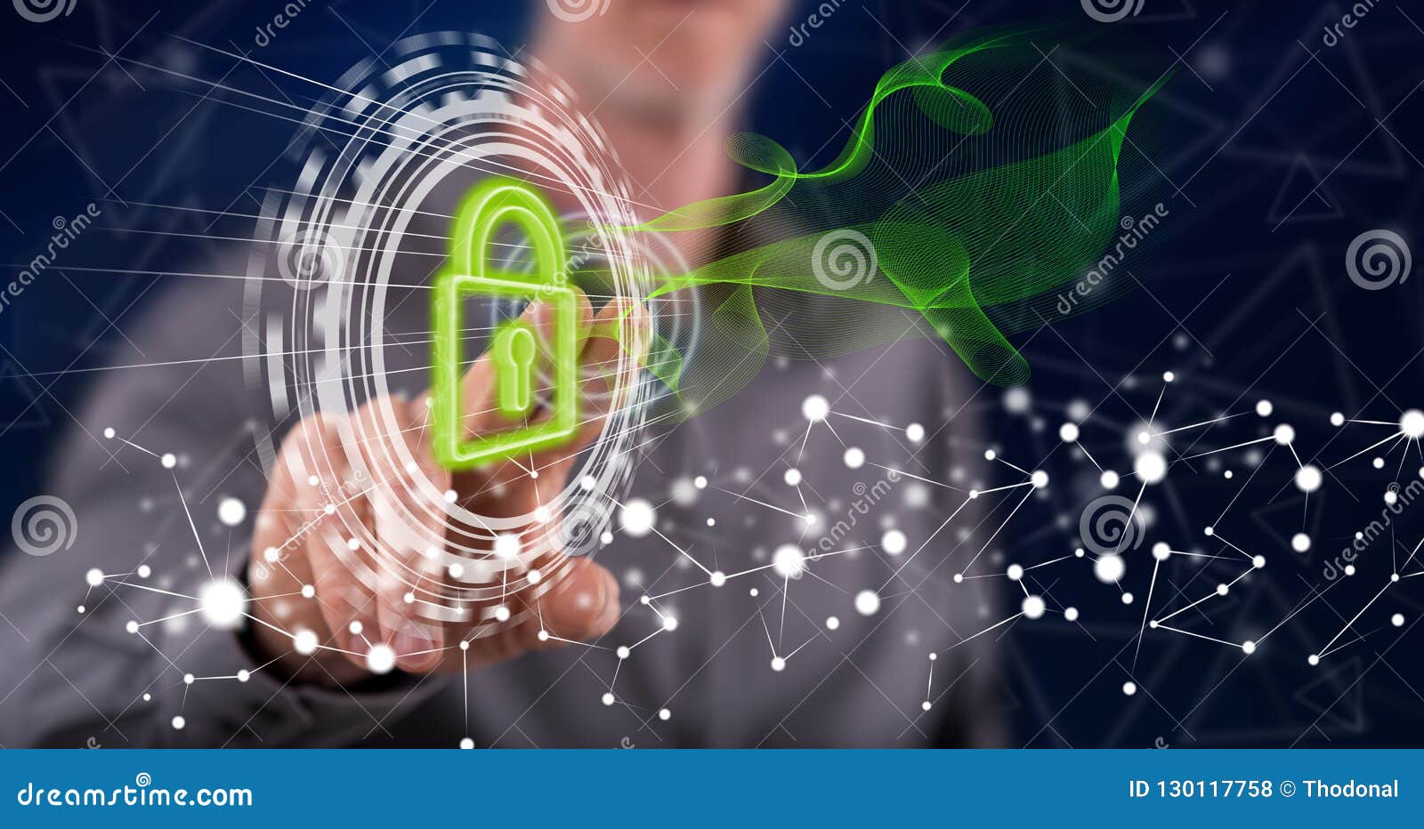 Man Touching a Digital Security Concept Stock Photo - Image of lock ...