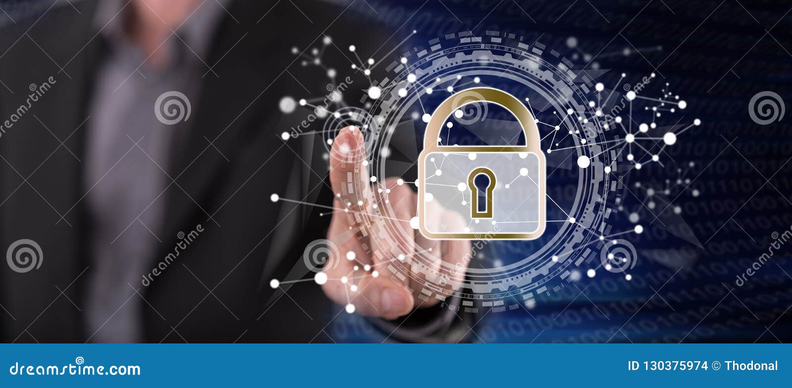 Man Touching a Digital Security Concept Stock Photo - Image of hacking ...
