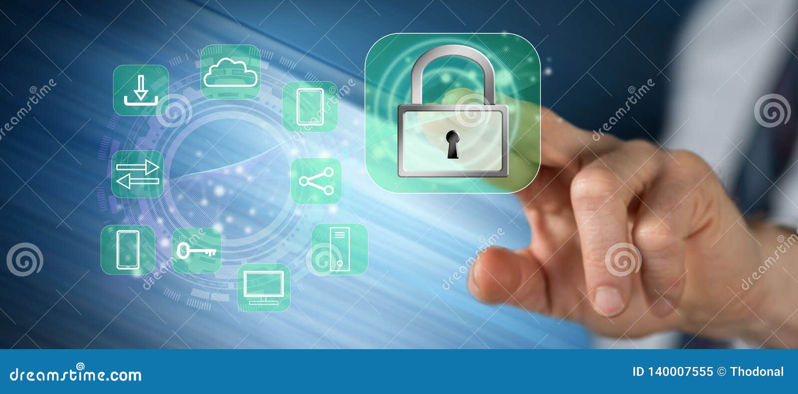 Man Touching a Digital Security Concept Stock Image - Image of abstract ...
