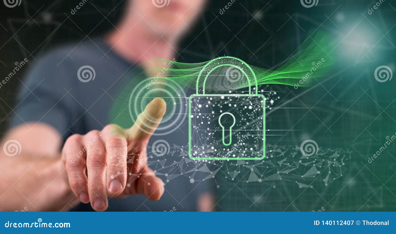 Man Touching a Digital Security Concept Stock Image - Image of hacking ...