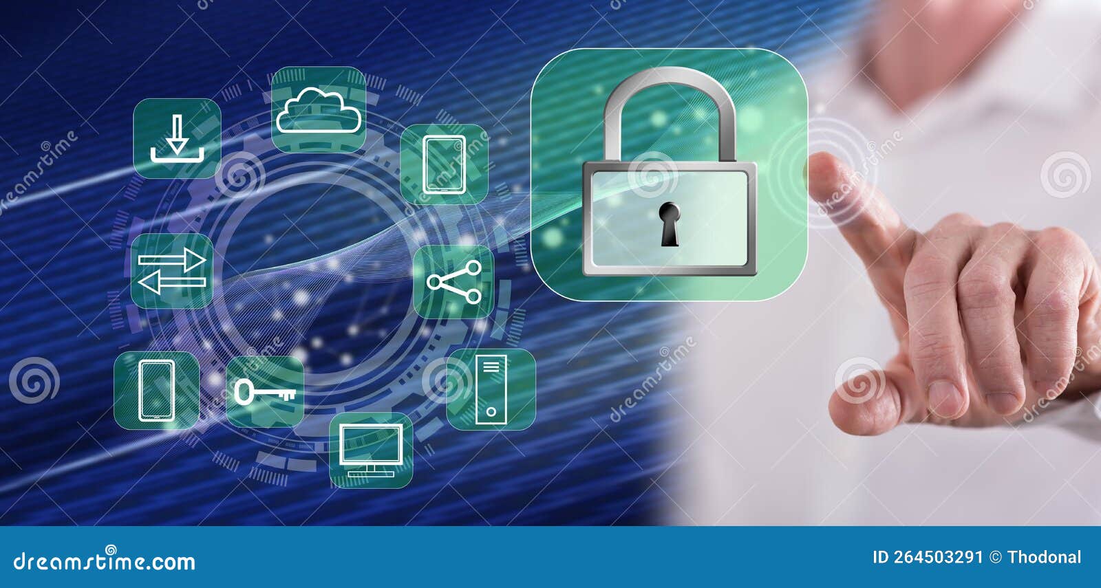 Man Touching a Digital Security Concept Stock Image - Image of hacking ...