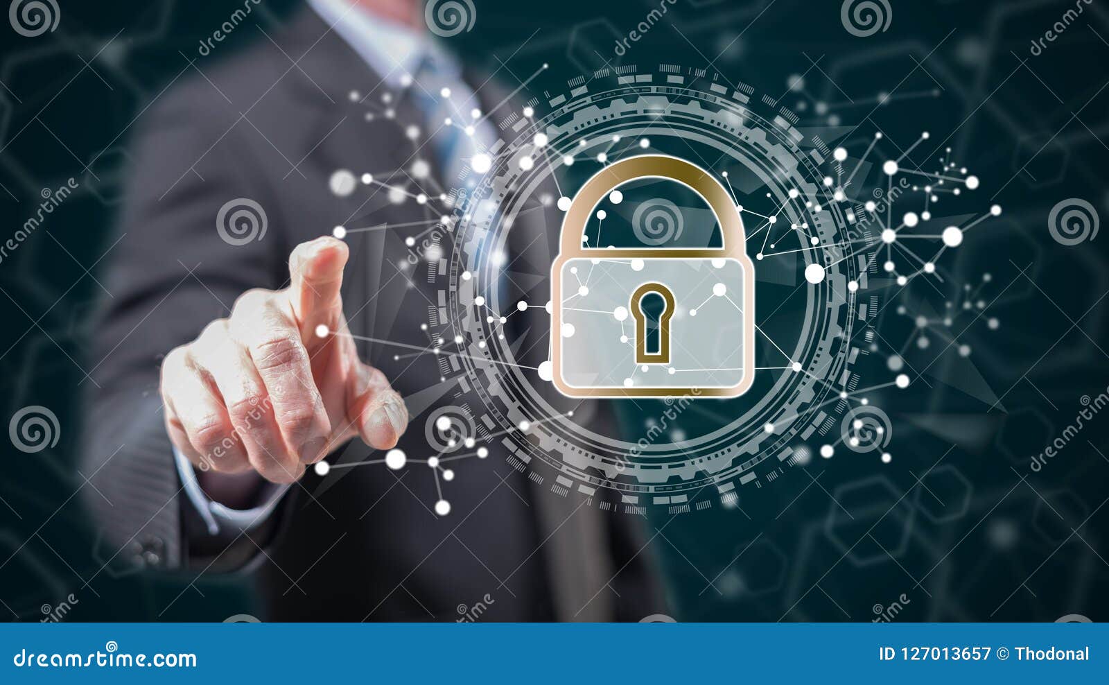 Man Touching a Digital Security Concept Stock Image - Image of lock ...