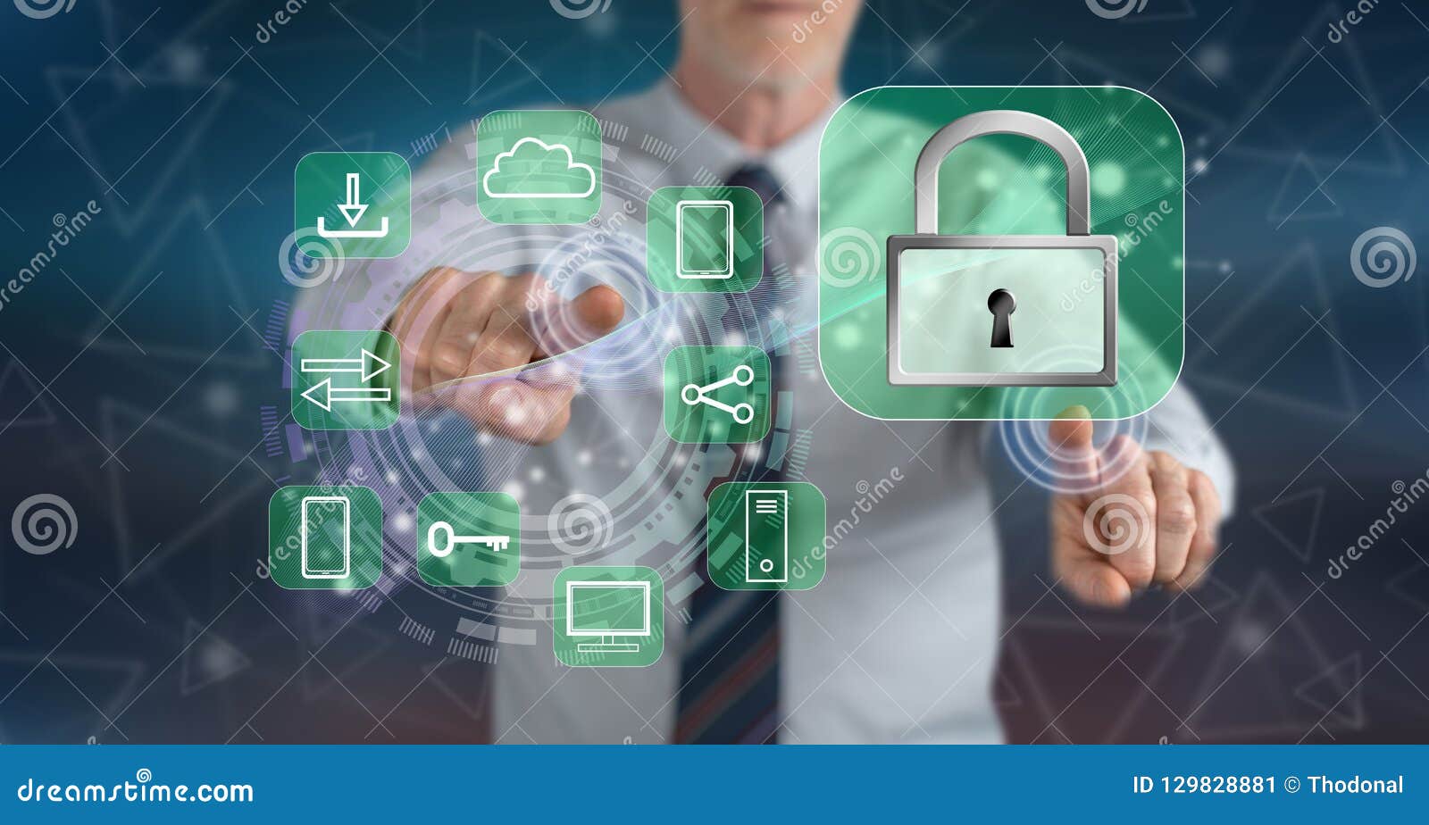 Man Touching a Digital Security Concept Stock Image - Image of cyber ...