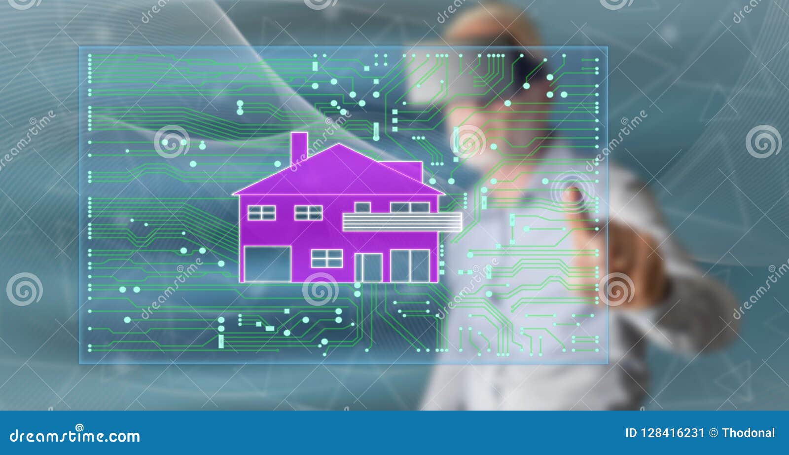 Man Touching a Digital Smart Home Automation Concept Stock Image ... Man Touching a Digital Smart Home Automation Concept Stock Image ...