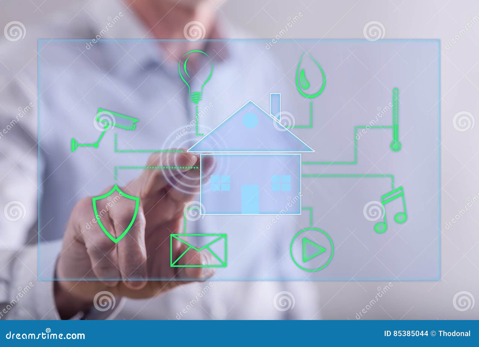 Man Touching a Digital Smart Home Automation Concept on a Touch Screen ... Man Touching a Digital Smart Home Automation Concept on a Touch Screen ...