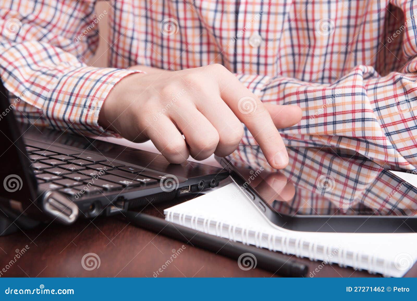 Man Touching on Digital Tablet PC Stock Photo - Image of keyboard ...