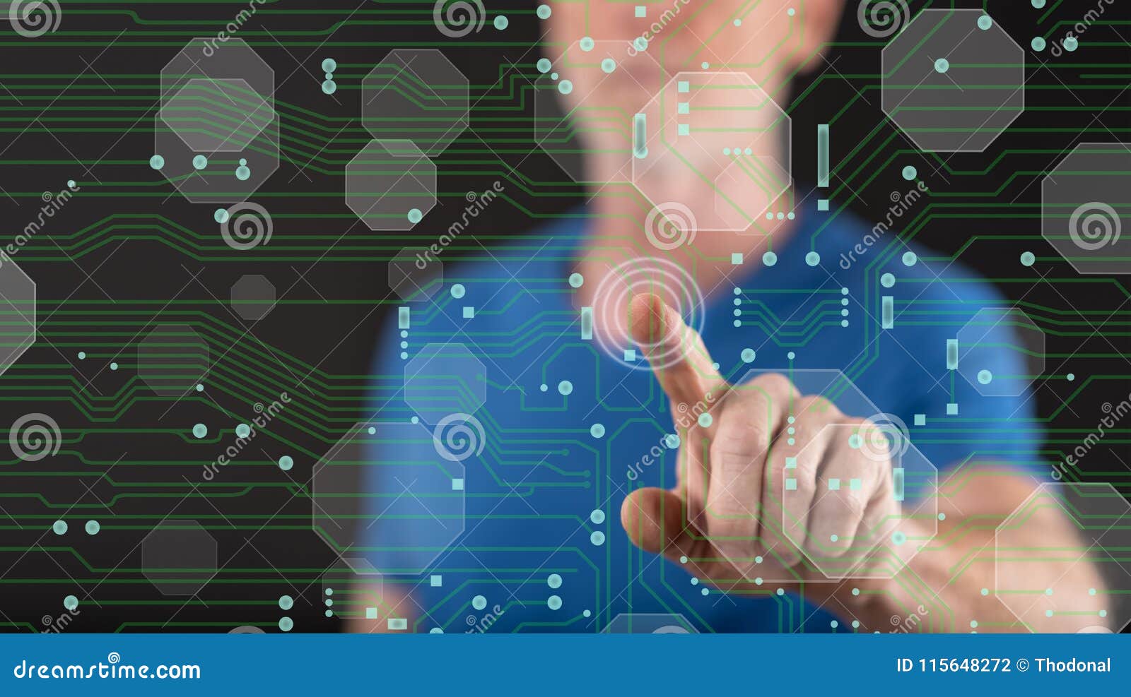 Man Touching a Digital Technology Concept Stock Illustration ...