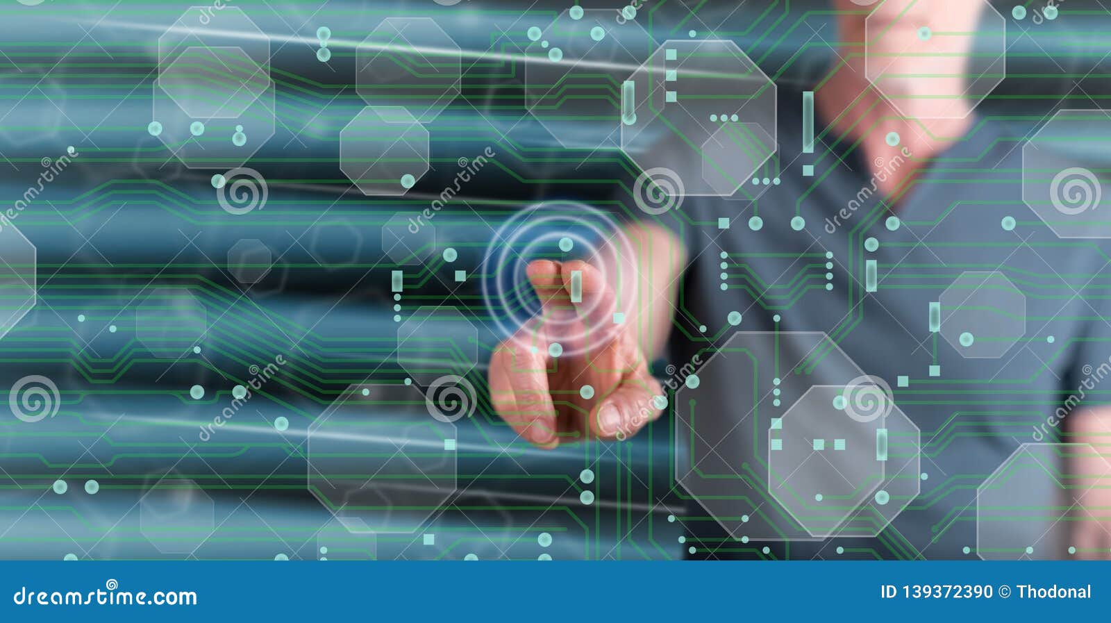 Man Touching a Digital Technology Concept Stock Photo - Image of ...