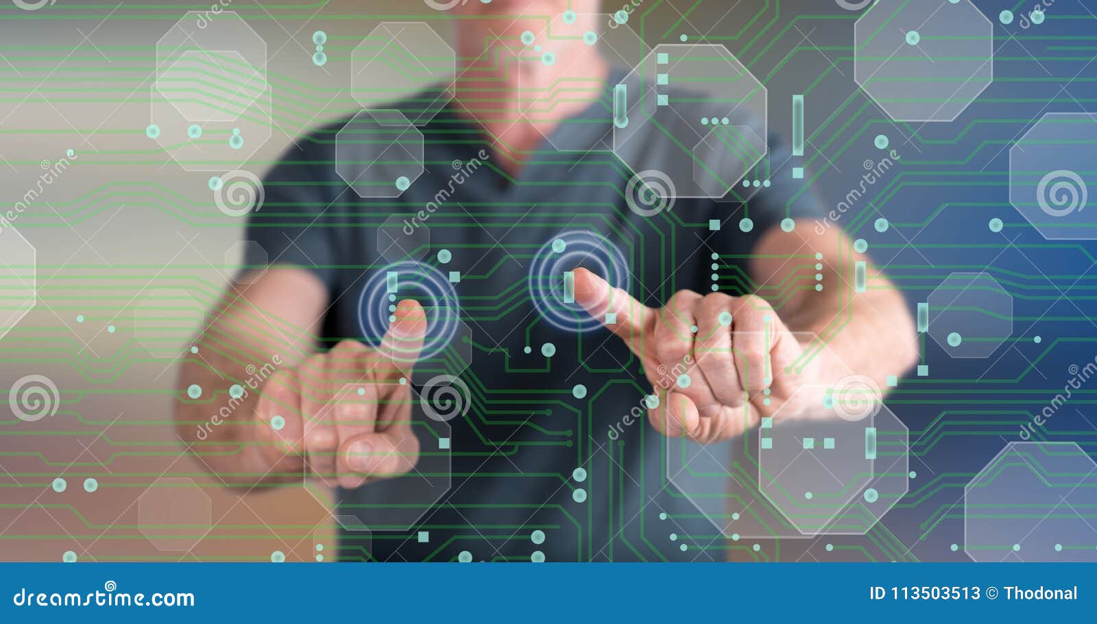 Man Touching a Digital Technology Concept on a Touch Screen Stock Image ...