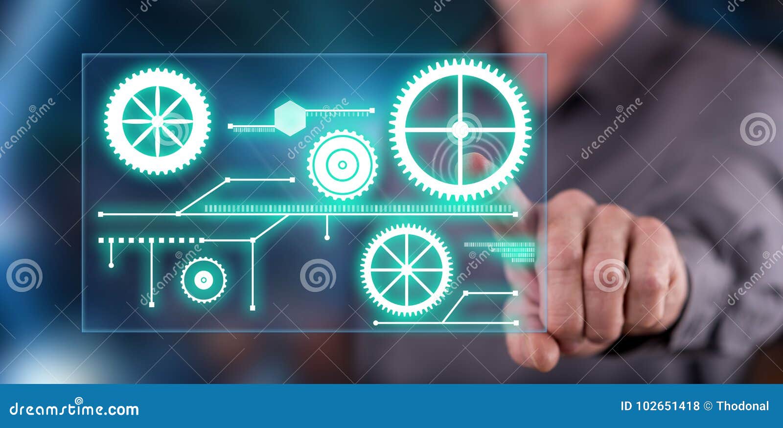 Man Touching a Digital Technology Concept on a Touch Screen Stock Photo ...