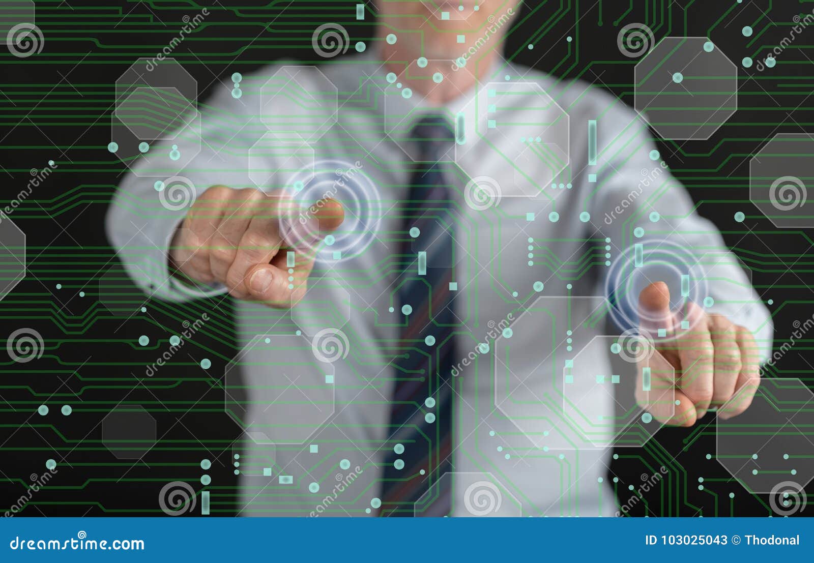 Man Touching a Digital Technology Concept on a Touch Screen Stock Image ...
