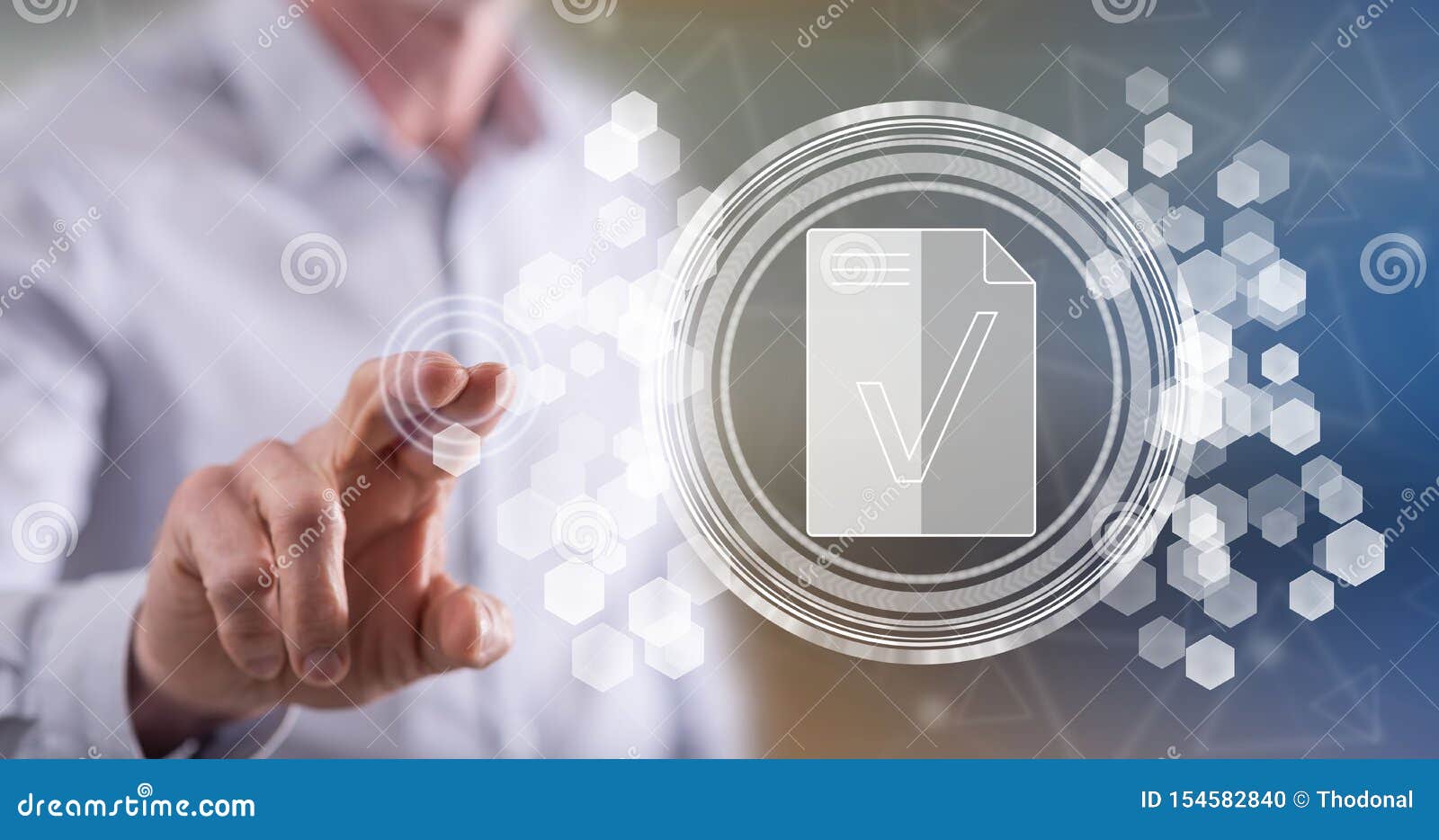 Man Touching a Document Validation Concept Stock Photo - Image of file ...